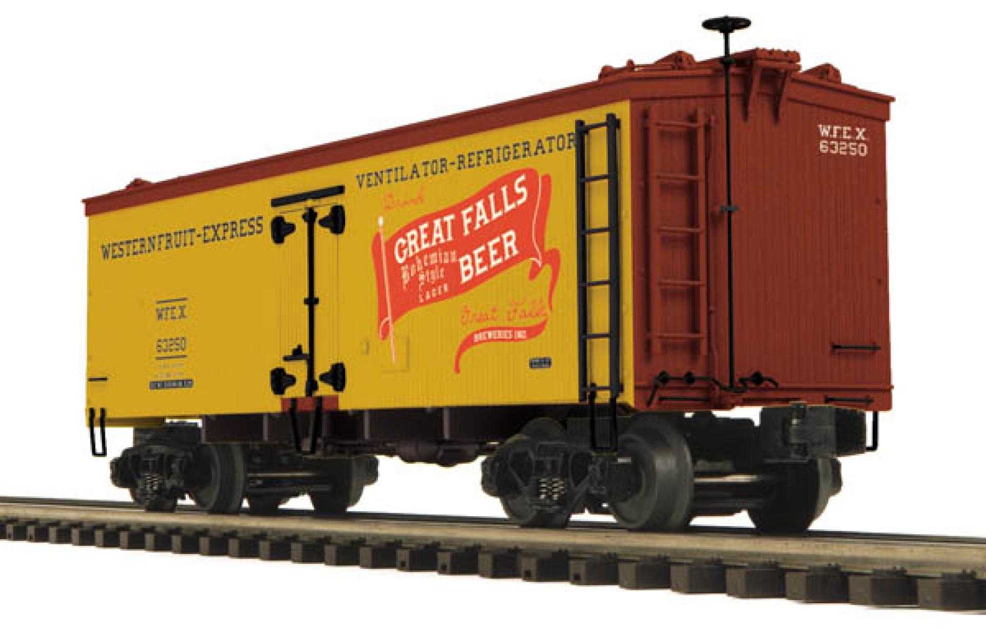 Great Falls Beer 36' Woodsided Reefer Car | MTH Trains