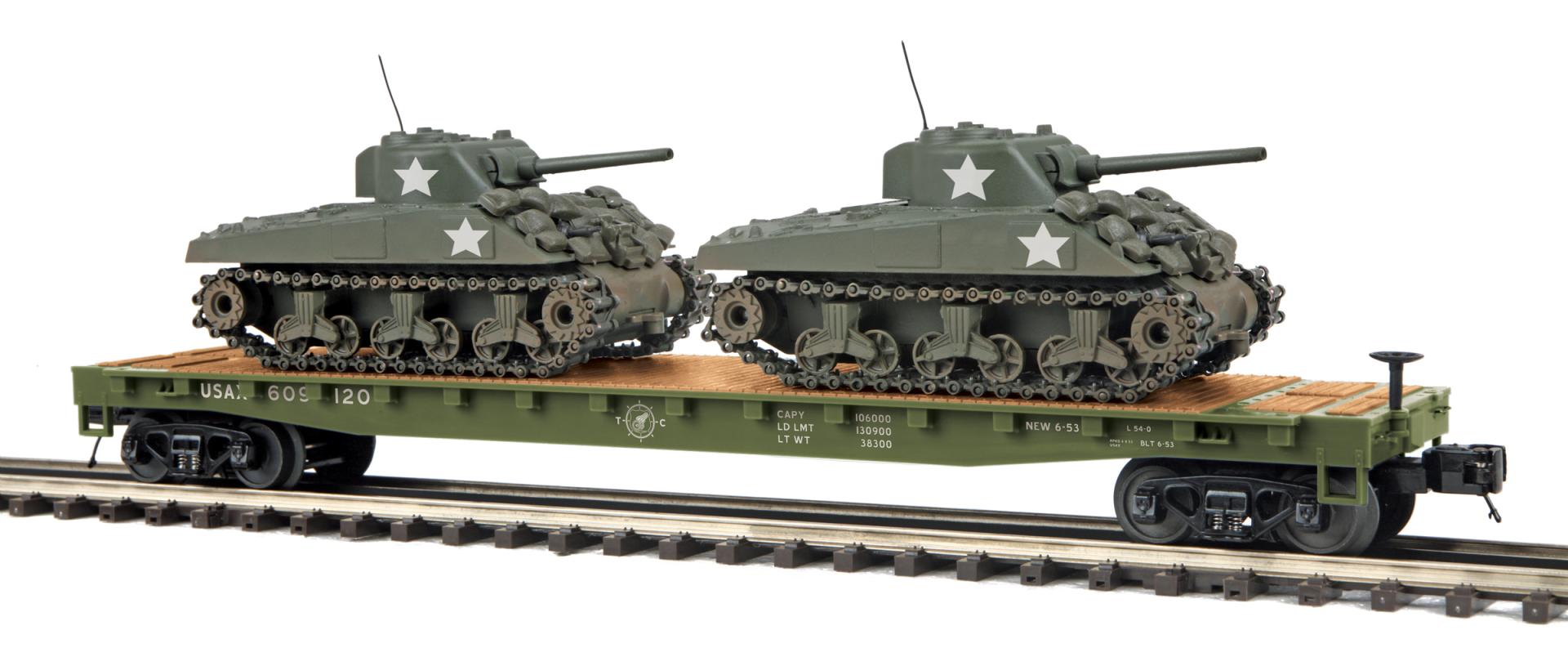 U.S. Army O Scale Premier Flat Car w/(2) Sherman Tanks | MTH Trains