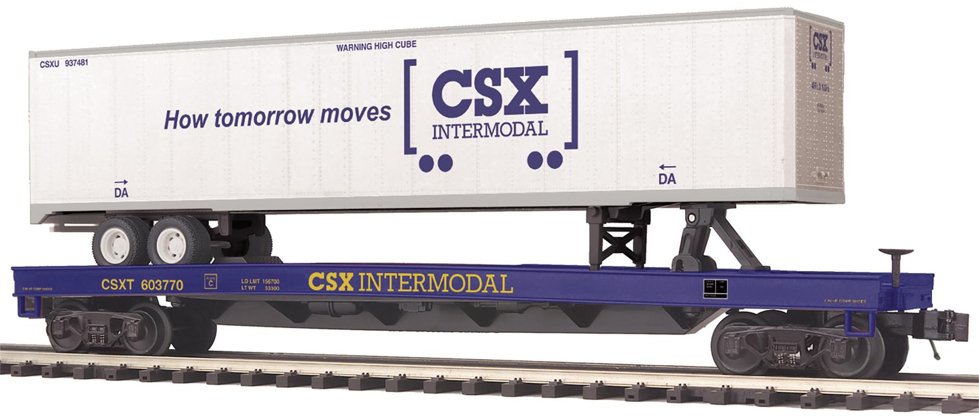 CSX O Scale Premier Flat Car w/ 48’ Trailer | MTH Trains